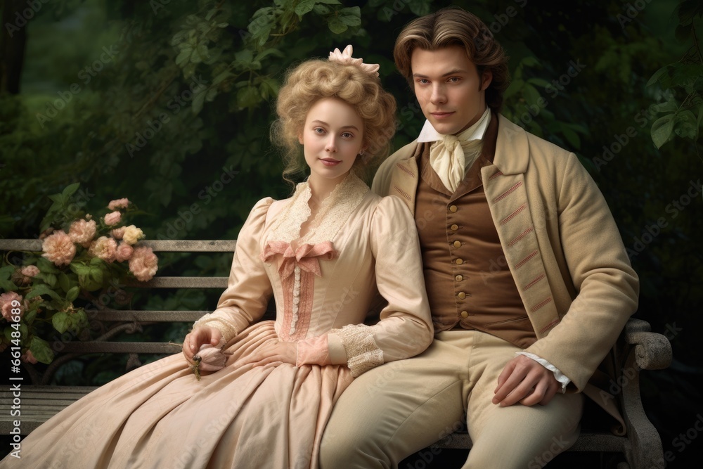 Cute Young Couple in Regency Era Clothing Royal Vintage Victorian 18th ...