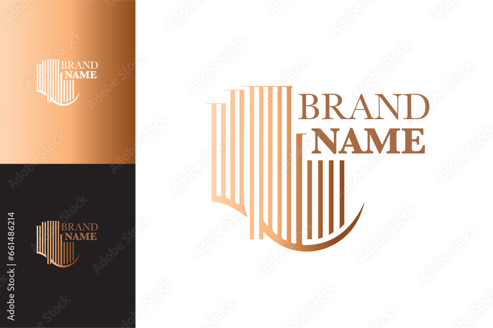 Logo ligne et doré, bronze. Logo sur fond blanc, couleur et noir ...