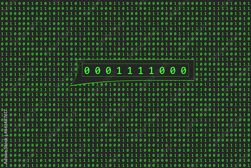 Binary code, green numbers, dark screen. Matrix on the background. Binary programming code ...