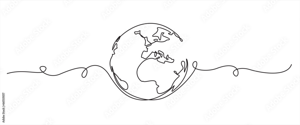 Continuous Earth line drawing symbol. World map one line art. Earth ... Continuous Earth line drawing symbol. World map one line art. Earth ...
