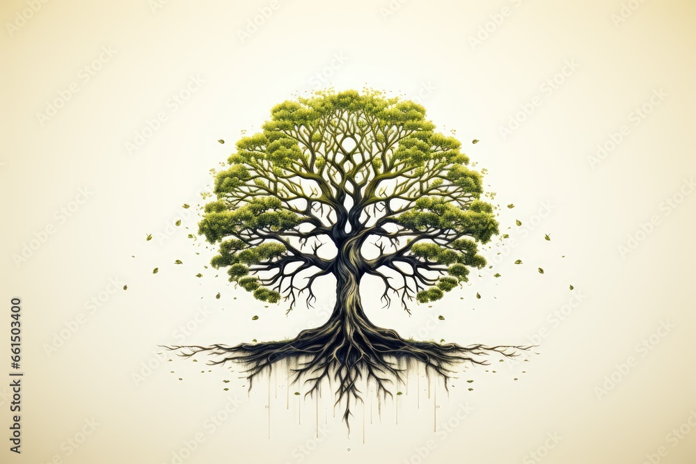 Tree with deep roots - Sustainability Symbolism - Illustration - AI ...