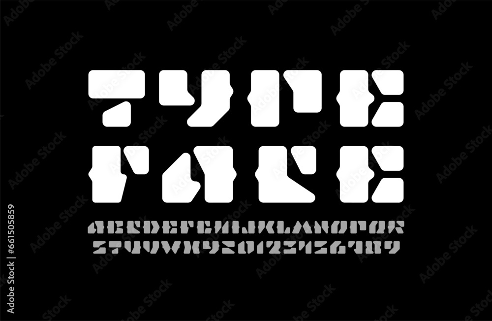 Child alphabet holiday font, kids rounded uppercase letters A, B, C, D, E, F, G, H, I, J, K, L ...