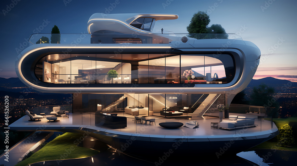 Immerse yourself in a futuristic home of the future, where sleek ...