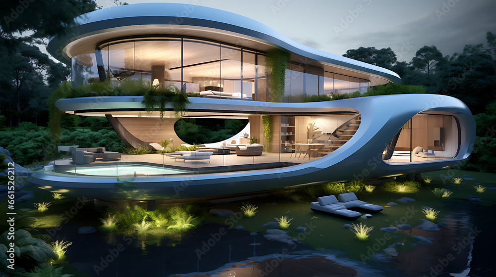 Immerse yourself in a futuristic home of the future, where sleek ...