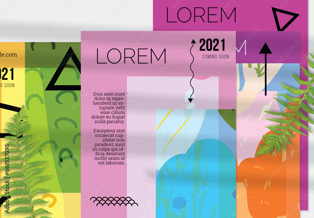 Poster Layout with Geometric Shapes and Abstract Bright Artistic Brush ...