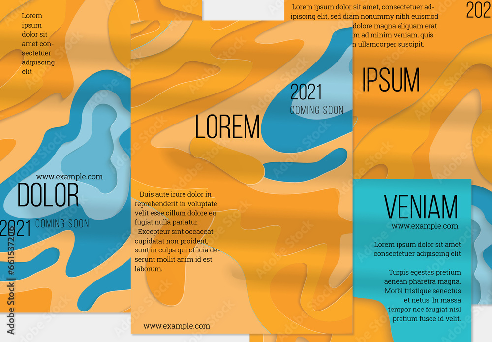 Flyer Layout with Paper Cut Craft Wavy Layered Texture Stock Template ...