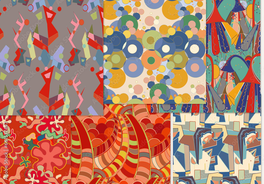 Set of Abstract Seamless Patterns with Cubism Art Elements and Graffiti ...