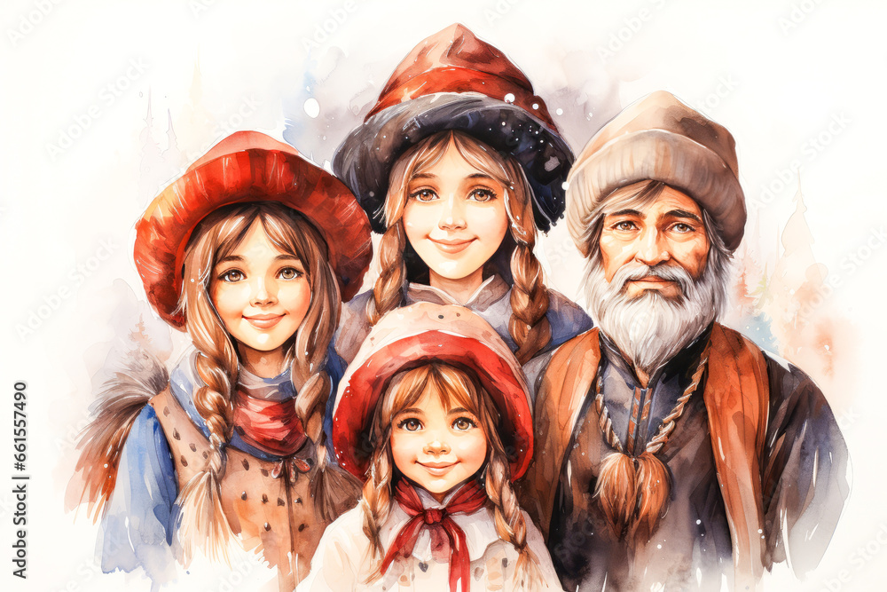 Russian family of all generations in traditional costume Stock ...