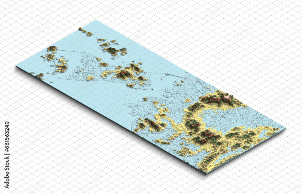3d model map of South Korea. Terrain map, Isometric map virtual terrain ...