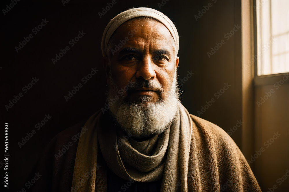 Portrait of the of the old age, bearded Middle Eastern man wearing ...