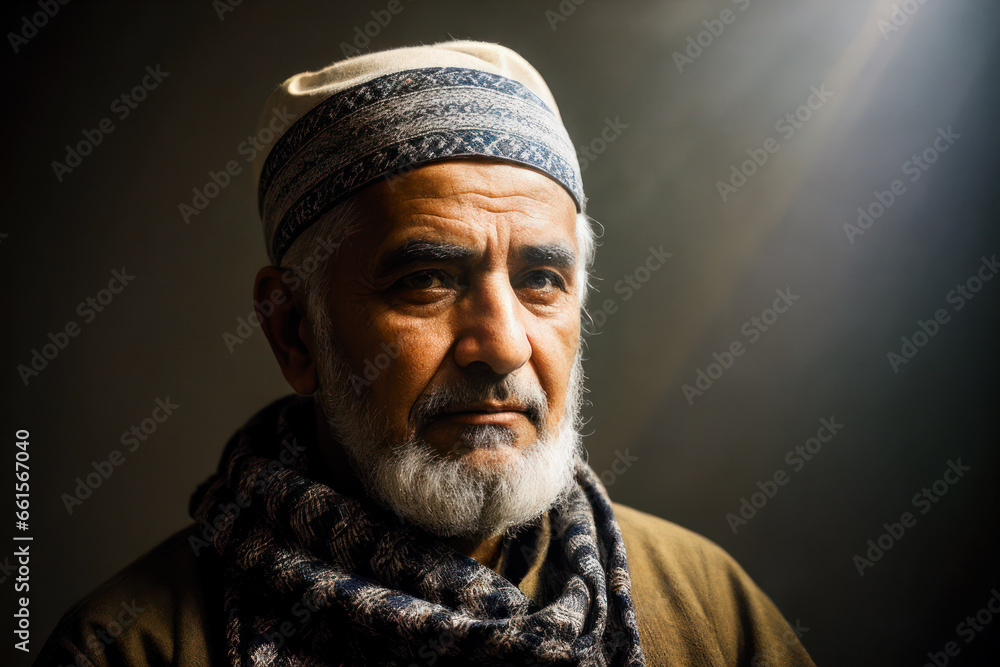 Portrait of the of the old age, bearded Middle Eastern man wearing ...