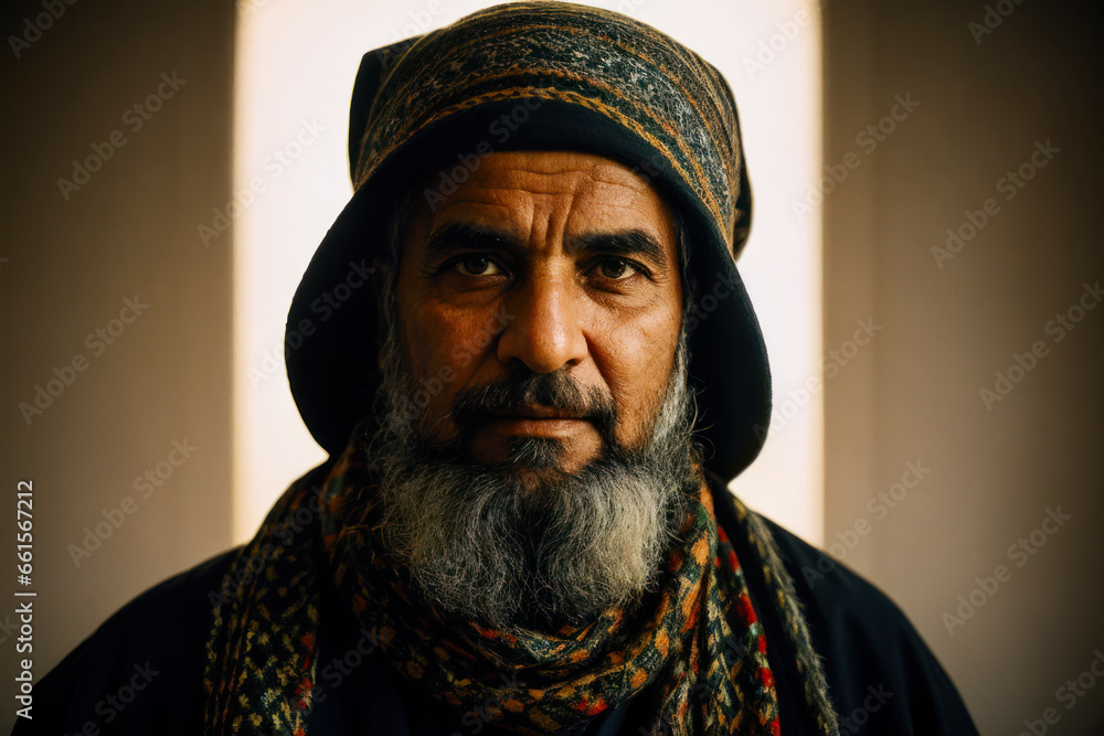 Portrait of the of the old age, bearded Middle Eastern man wearing ...