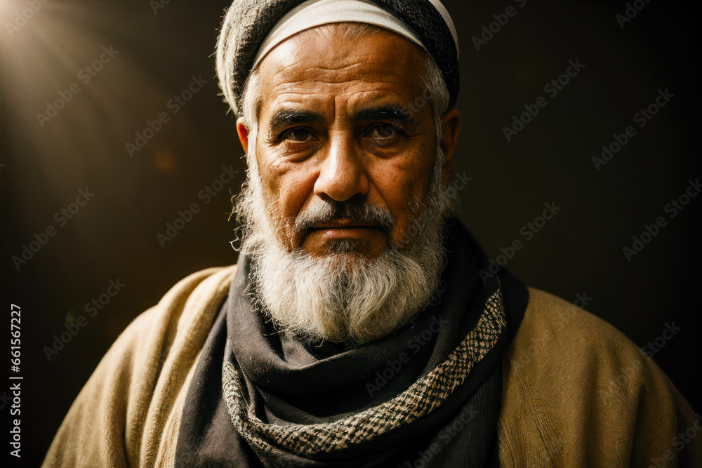 Portrait of the of the old age, bearded Middle Eastern man wearing ...