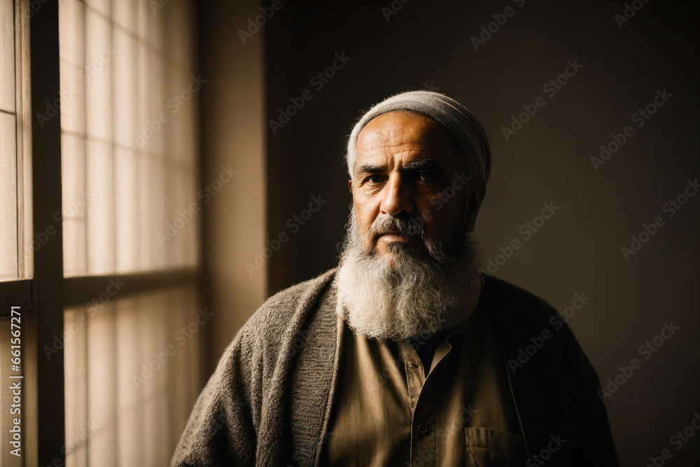 Portrait of the of the old age, bearded Middle Eastern man wearing ...