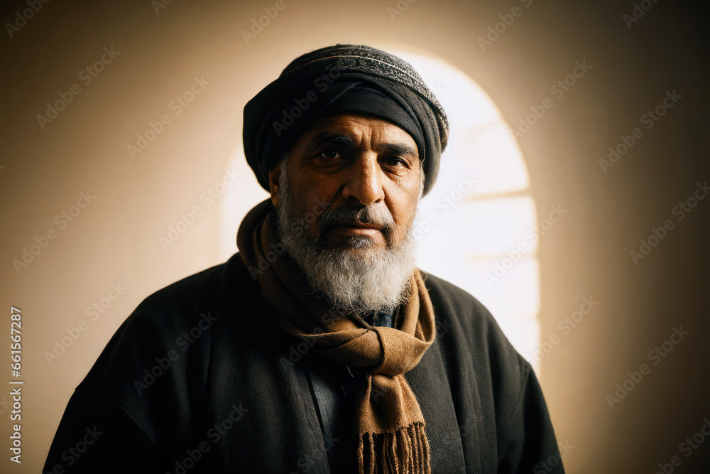 Portrait of the of the old age, bearded Middle Eastern man wearing ...