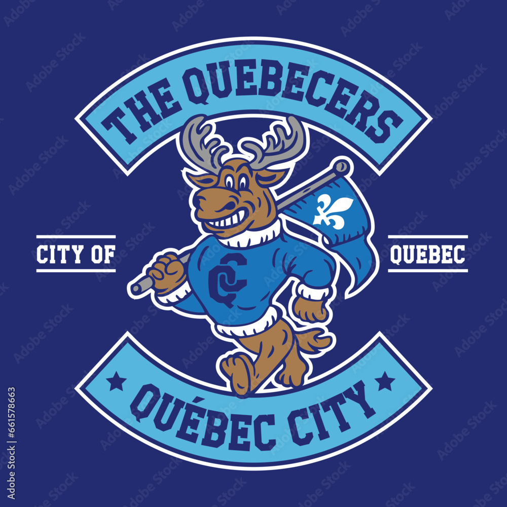 Moose Mascot Quebec City with Hand Drawing Vector Illustration in Patch ...