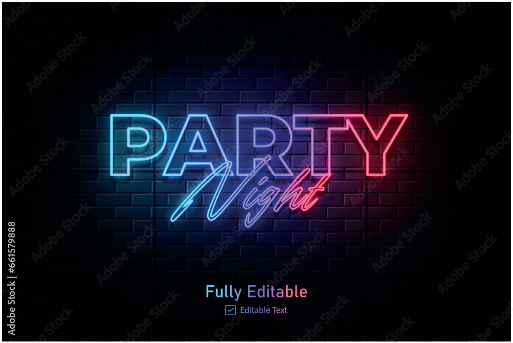 Vector neon effect logo for neon text effect and neon light night party ...
