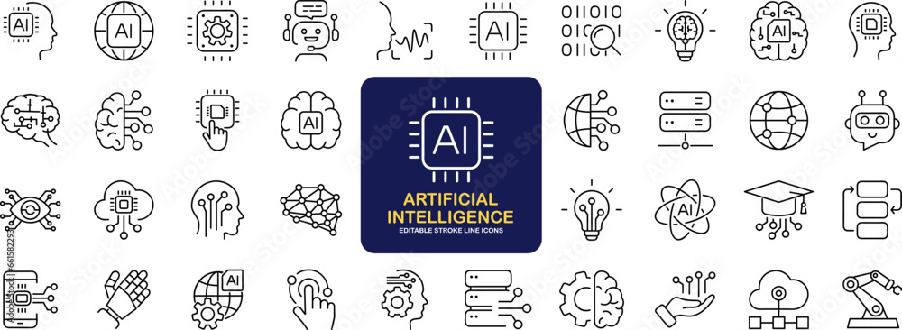 Artificial intelligence set of web icons in line style. AI technology icons for web and mobile ...