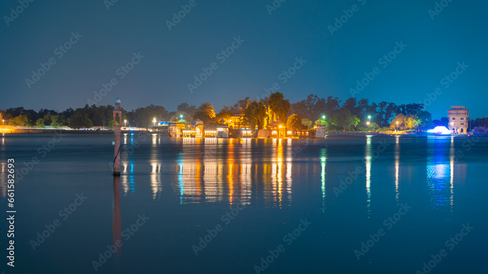 Night view of the Jag Mandir, a palace built over Kishore Sagar lake in ...