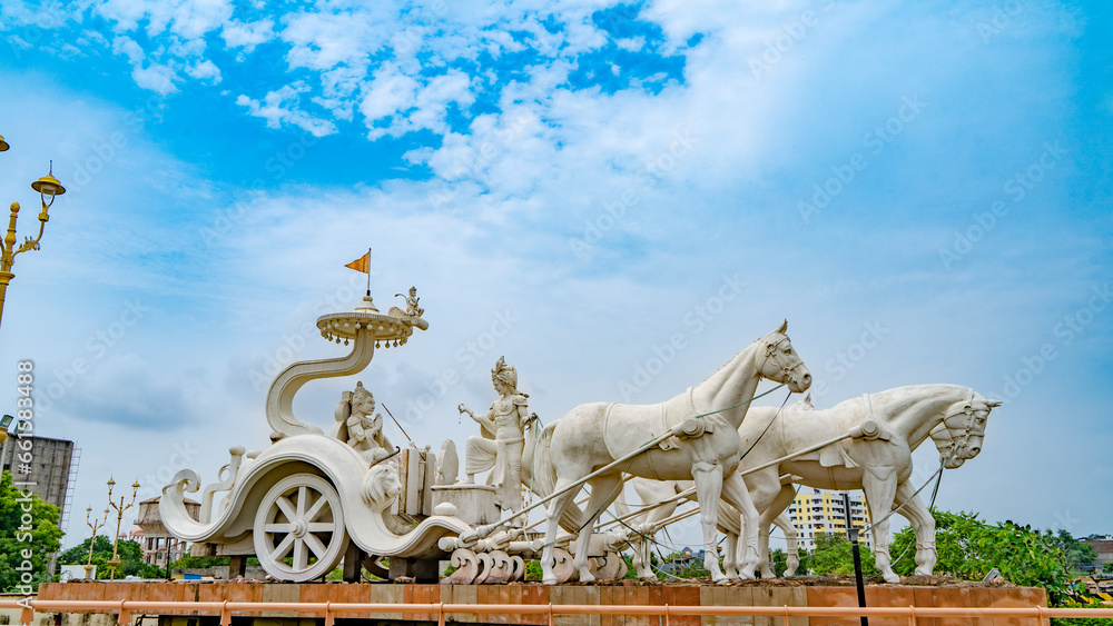 Shri Krishna Sarathi on Arjun's Chariot statue located in Kota, Rajasthan, India Stock Photo ...