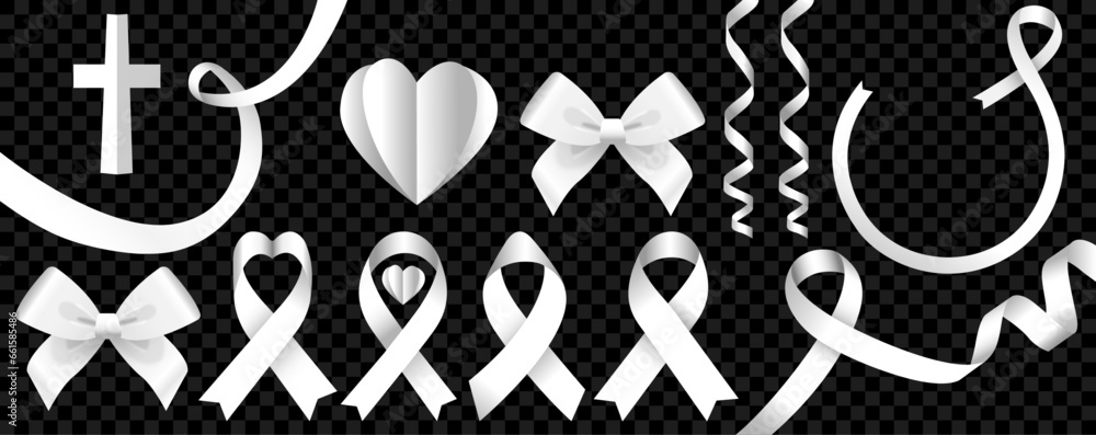 Vetor de Listón, cruz y moño ribbon blanco de diferentes formas para el ...