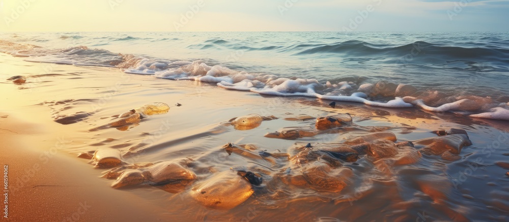 Oil pollution on the beach and in the sea creates an ecological problem ...