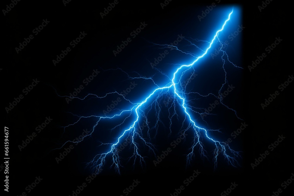 Blue neon sign of lightning bolt on black backdrop. Generative AI Stock ...