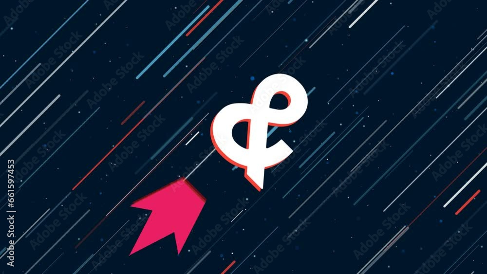 Ampersand symbol flies through the universe on a jet propulsion. The ...