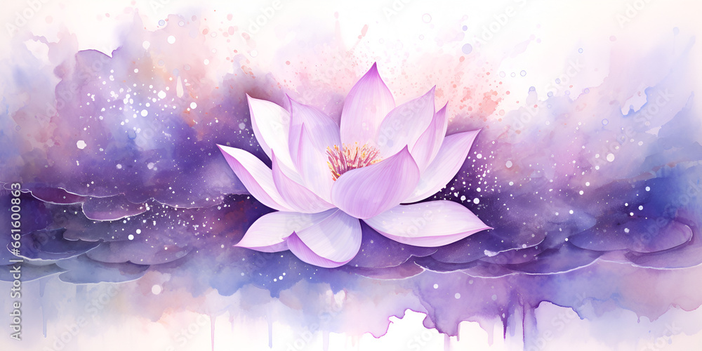 Watercolor illustration of pastel purple lotus flower, abstract ...