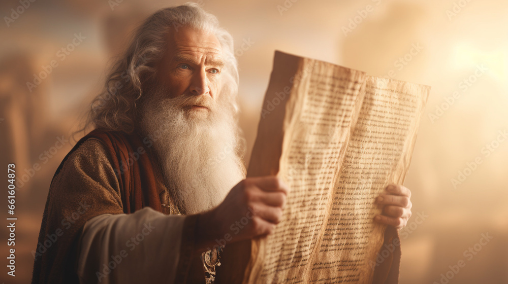 Moses holding the Ten Commandments, Biblical characters, blurred ...
