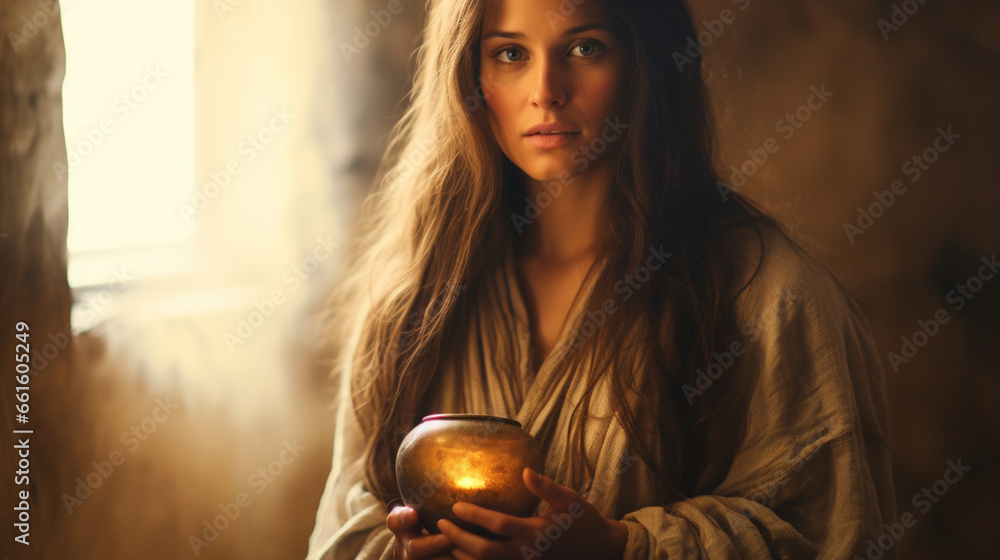 Mary Magdalene with an alabaster jar, Biblical characters, blurred ...