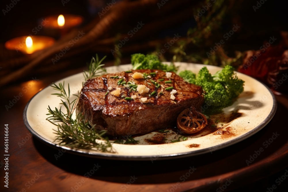 image depicting cooked beef on a serving plate. Generative AI Stock ...