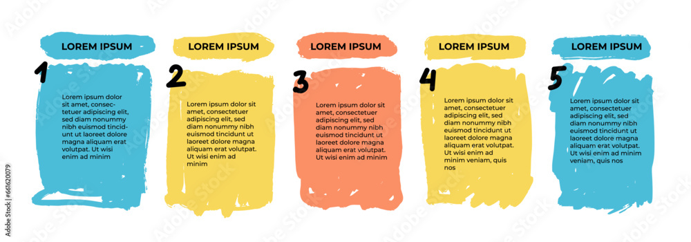 5 steps infographic with hand drawn text boxes. Step by step ...