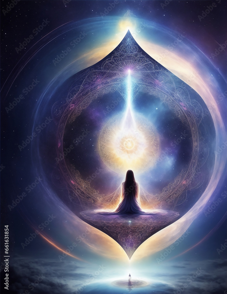 Mystery woman time traveler standing in-front of a giant circular ...