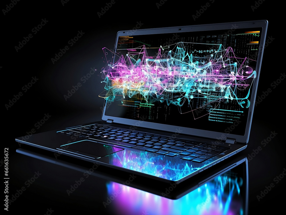 Vibrant Data Visualization on Laptop Screen Black Background - Perfect ...