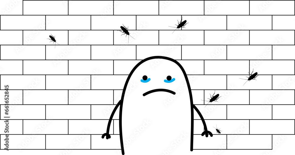 Vetor de Thumb man. Crying in front of a wall full of disgusting ...