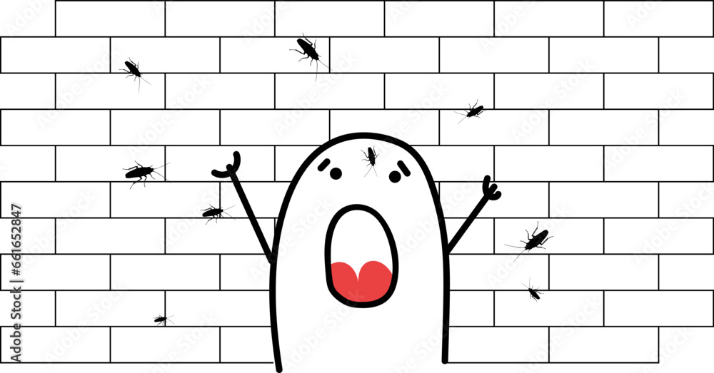 Thumb man. Person screaming desperately in front of a wall full of ...