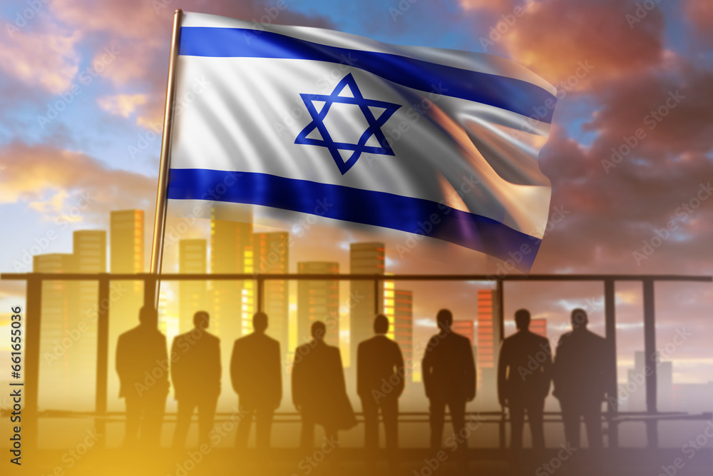 Flag of Israel. Businessmen with their backs to camera. Political ...