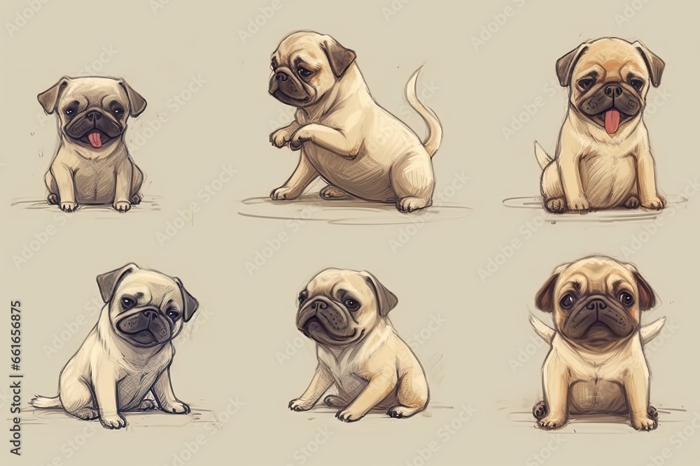 Cute Pug Drawings: Displaying Different Yoga Poses - Perfect for Yoga ...
