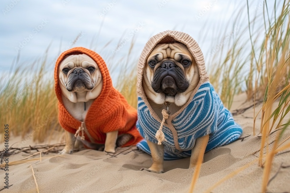 Pug Pics: Fun Day at the Beach with Adorable Pugs, generative AI Stock ...