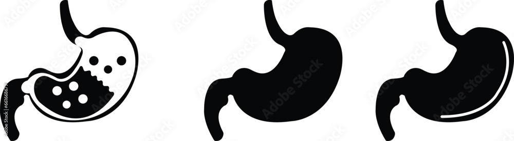 Set of flat Stomach icons. Human internal organs symbols. Black flat ...