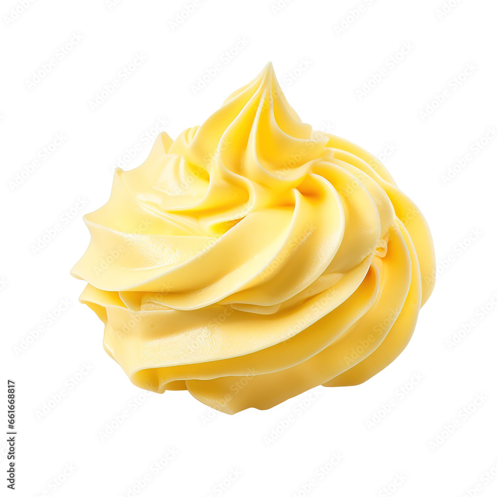 Yellow whipped cream swirl isolated on white background, png, cut-out ...