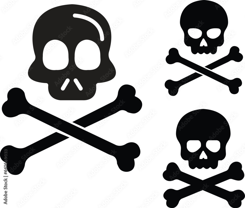 Crossbones Skull Human shape icons Set. Death, danger or poison symbol ...