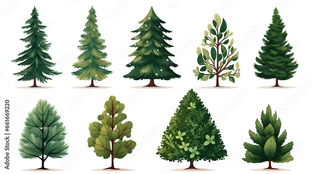 Christmas tree clipart set. Collection of green trees isolated on white ...