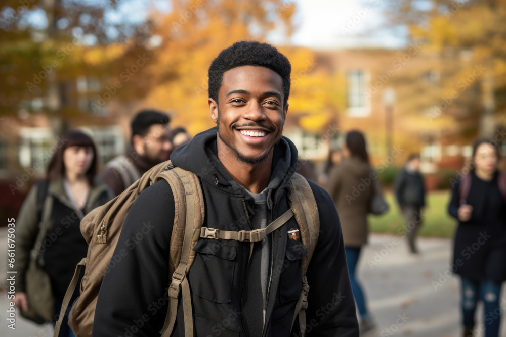 Portrait of Black college student going back to school on campus Stock ...
