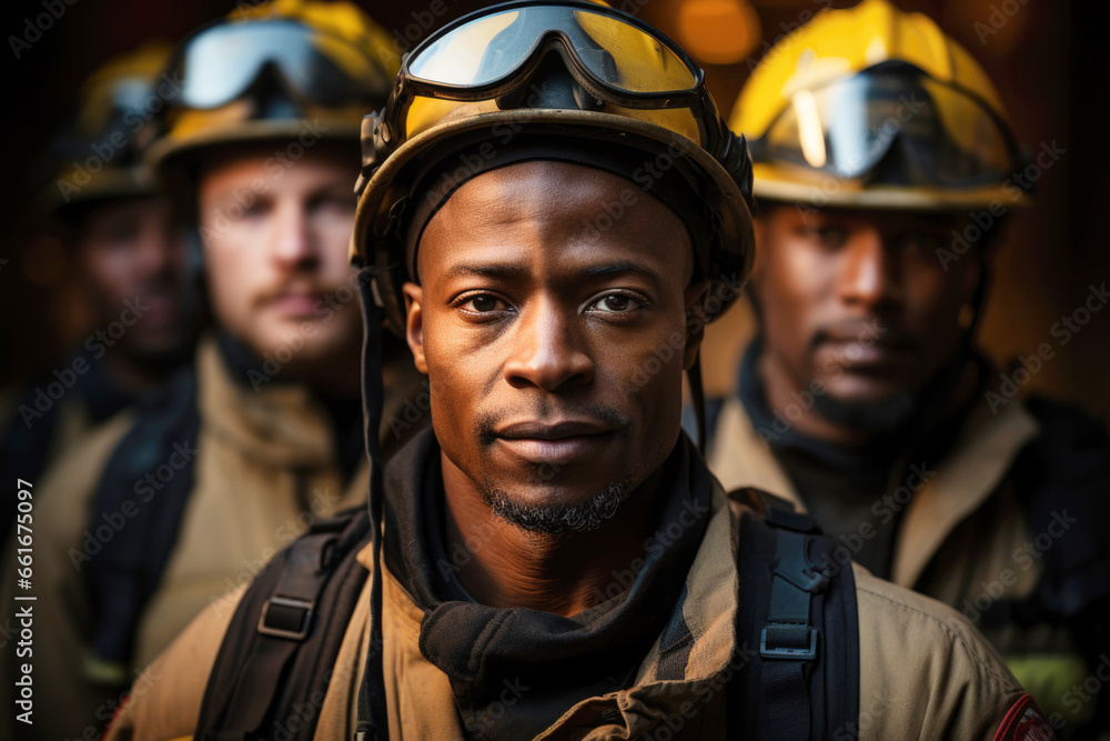 Group portrait of black firefighters in uniforms Stock Photo | Adobe Stock