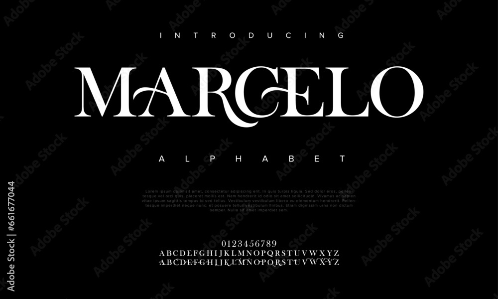 Marcelo premium luxury elegant alphabet letters and numbers. Elegant ...