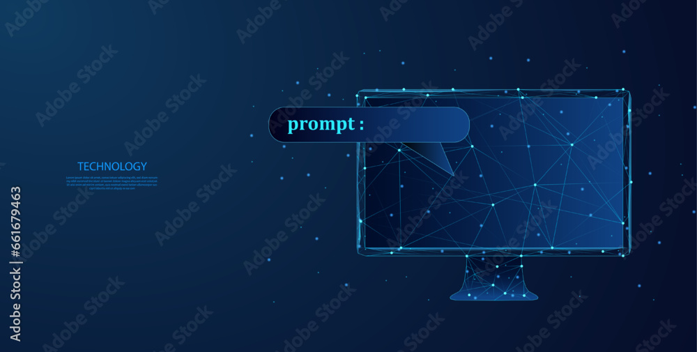 Abstract computer with artificial intelligence prompt bar on dark blue ...