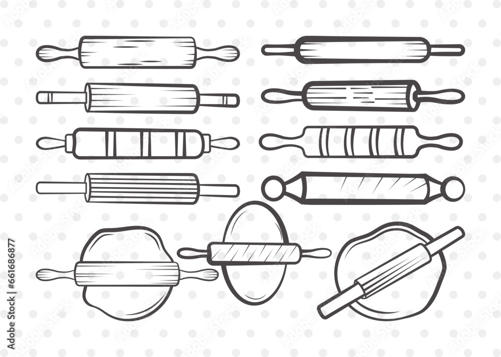 Vetor de Rolling Pin Outline SVG Cut File | Kitchen Svg | Baking Svg ...