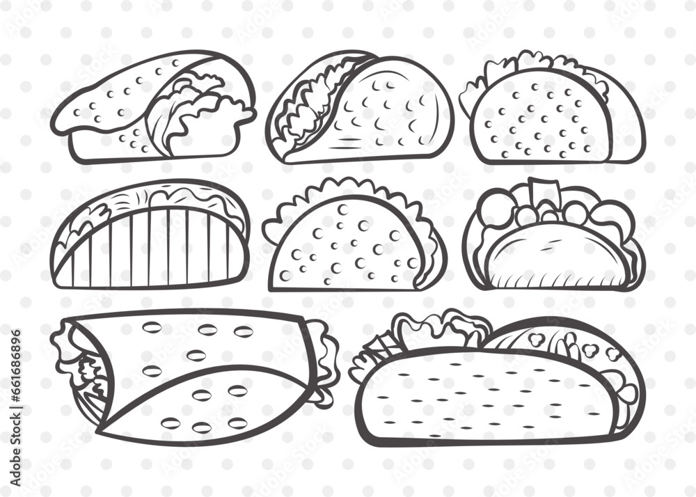 Vetor de Taco Clipart SVG Cut File | Mexican Food Svg | Taco Tuesday ...